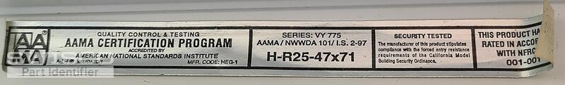 Series VY 775 part# window h-r25-47x71 : SWISCO.com